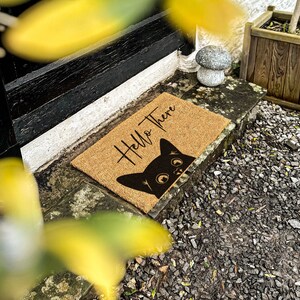 Cat Welcome Doormat, Cat Lover Gifts, Black Cat Hello There Door Mat ...