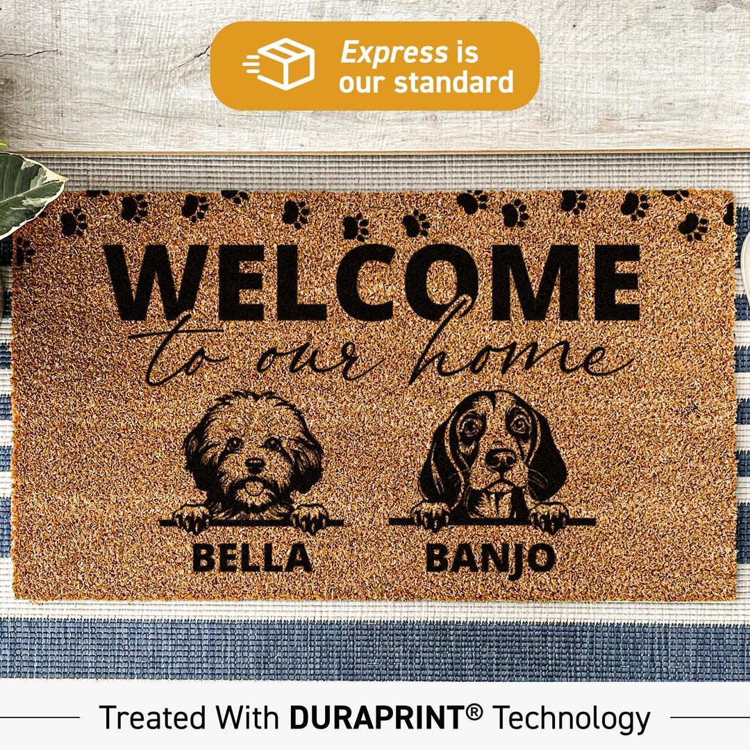 Custom Dog Welcome Mat, Personalized Coir Doormat With Breed & Name ...