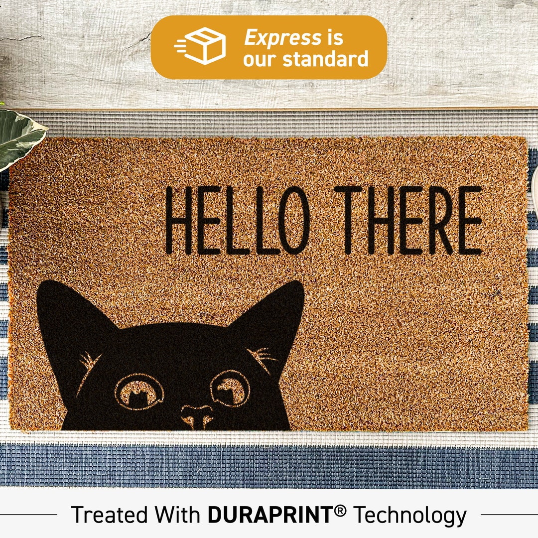 Custom Doormat, Black Cat Hello There Doormat, Cute Cat Peeking Doormat ...