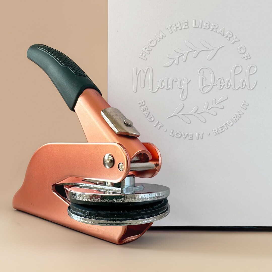 Custom Wreath Book Embosser, Personalized Book Stamp, Library Embosser ...