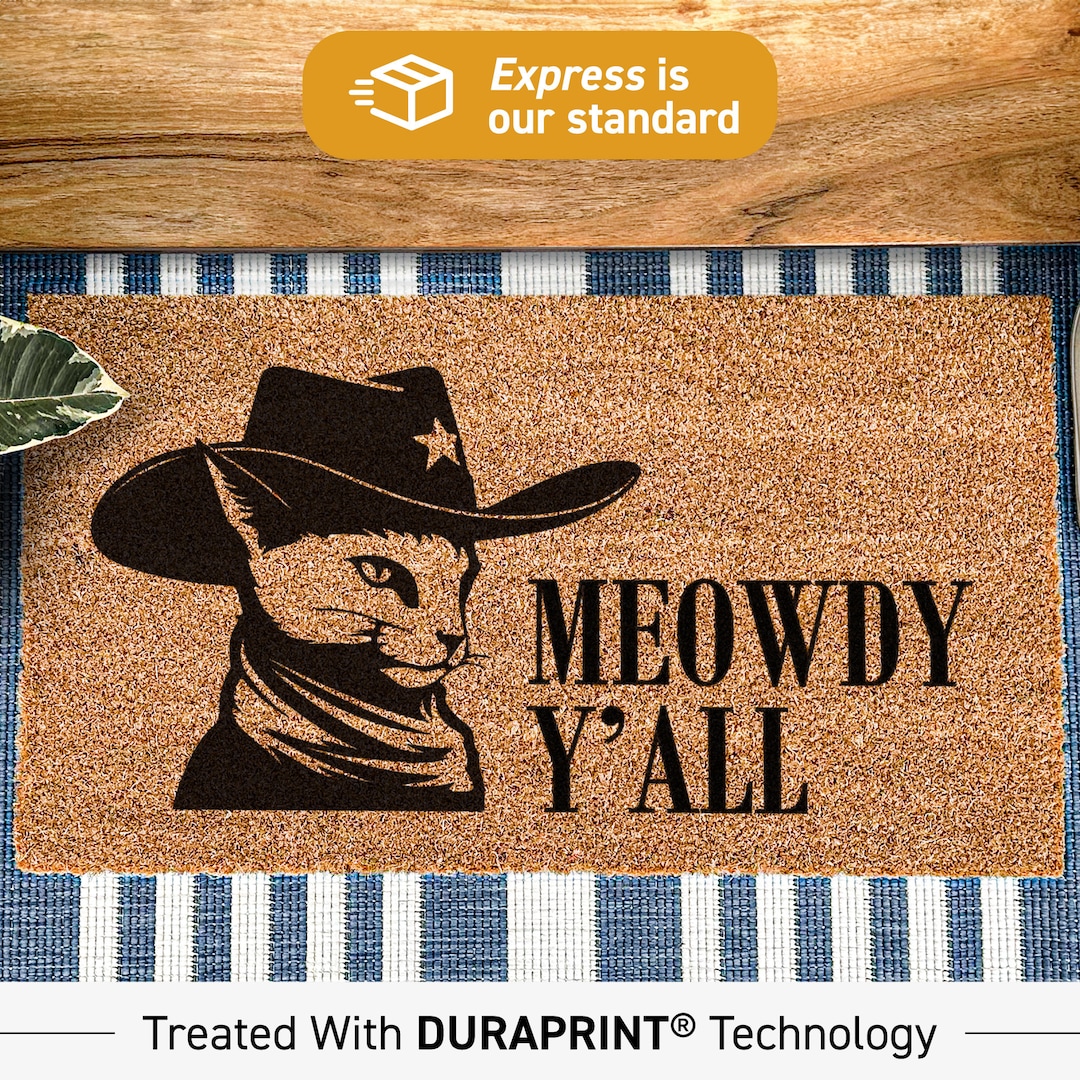 Funny Doormat, Meowdy Y'all, Funny Welcome Mat, Funny Cat Cowboy ...