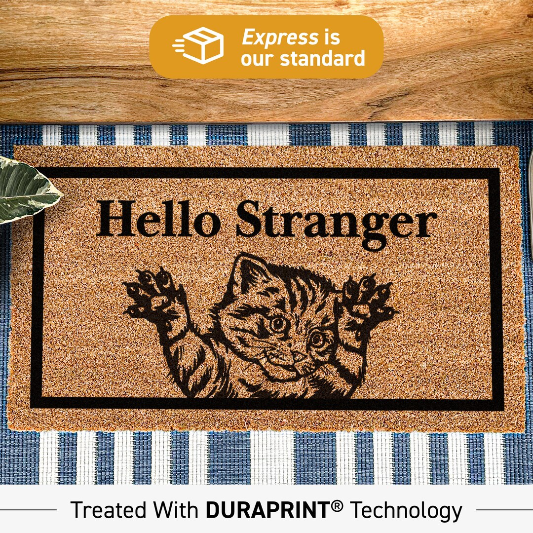 Hello Stranger Custom Cat Welcome Rug, Cute Peeking Cat Hello Stranger ...
