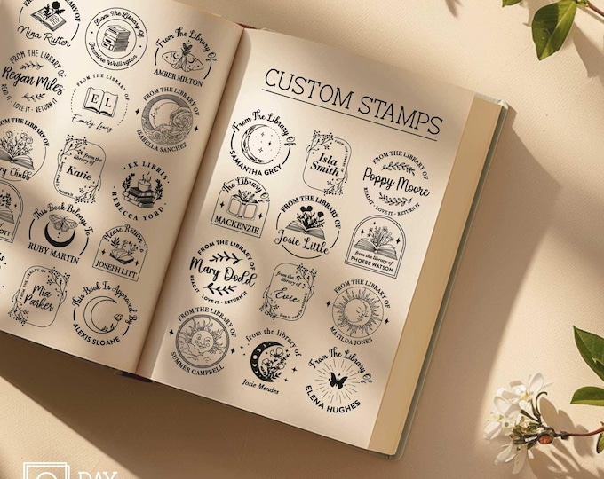 Custom Book Stamp, Rubber Stamp, Wood and Self Inking Stamp, 8 Designs ...