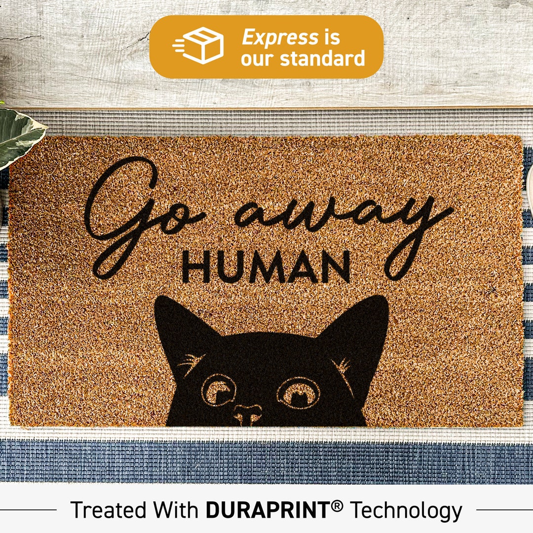 Funny Doormat, Go Away Human Cat Doormat, Cat Lover Gift, Black Cat ...