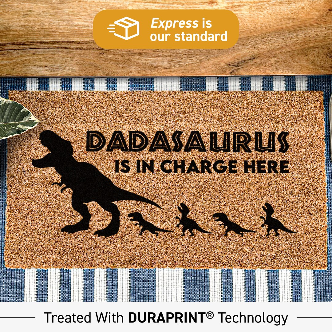 Jurassic Park Dadasaurus is in Charge Here Funny Welcome Doormat ...