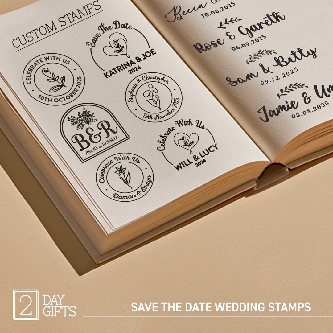 Wooden or Self-inking Stamp, Custom Wedding Embosser Stamp, Wreath ...