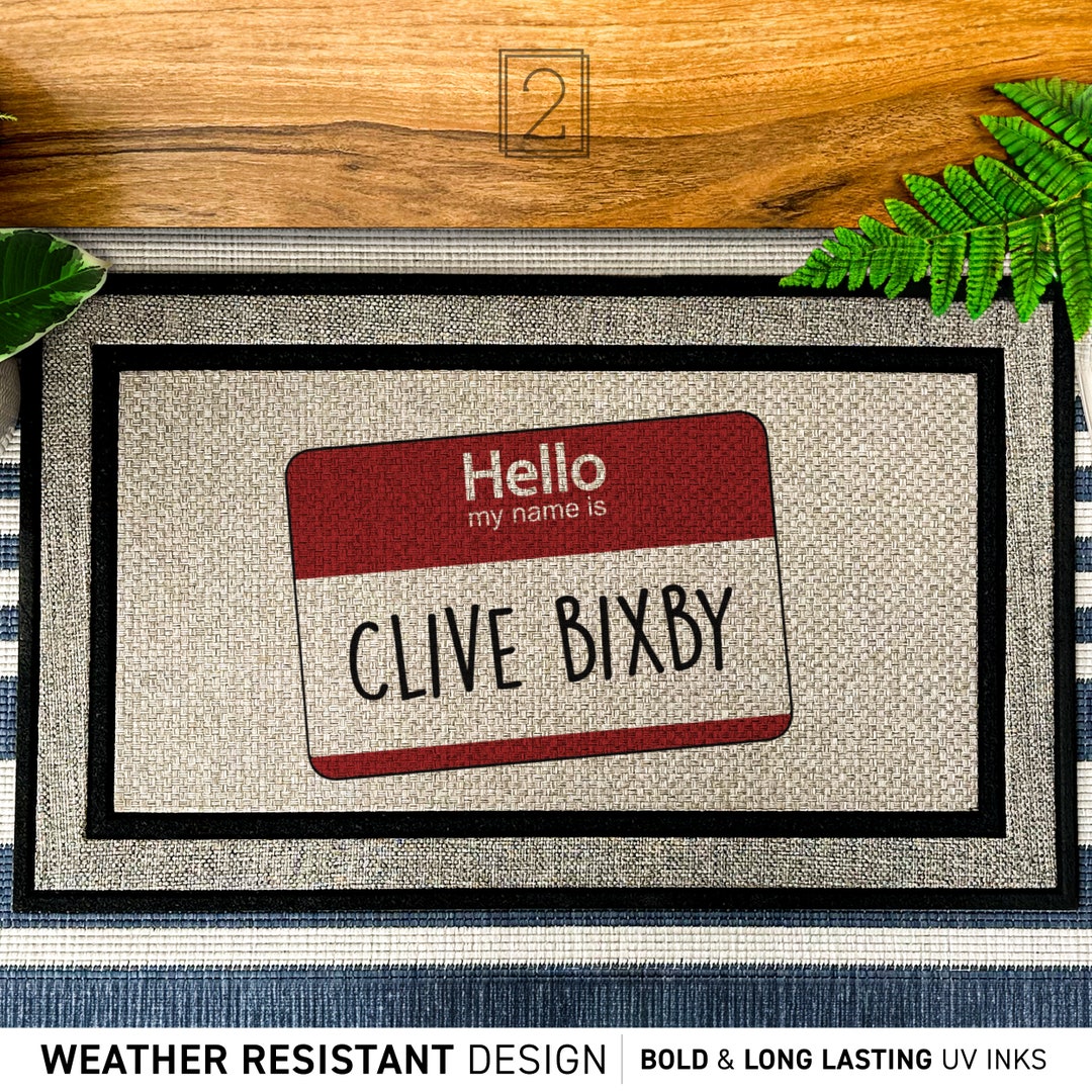 Hello My Name is Clive Bixby, Modern Family Doormat, TV Show Fandom Mat, Name Tag, Welcome in ...