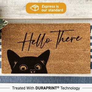 Cat Welcome Doormat, Cat Lover Gifts, Black Cat Hello There Door Mat ...