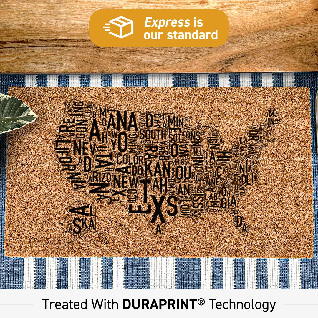 50 States American Map Door Mat, Usa Map Welcome Doormat, America State ...