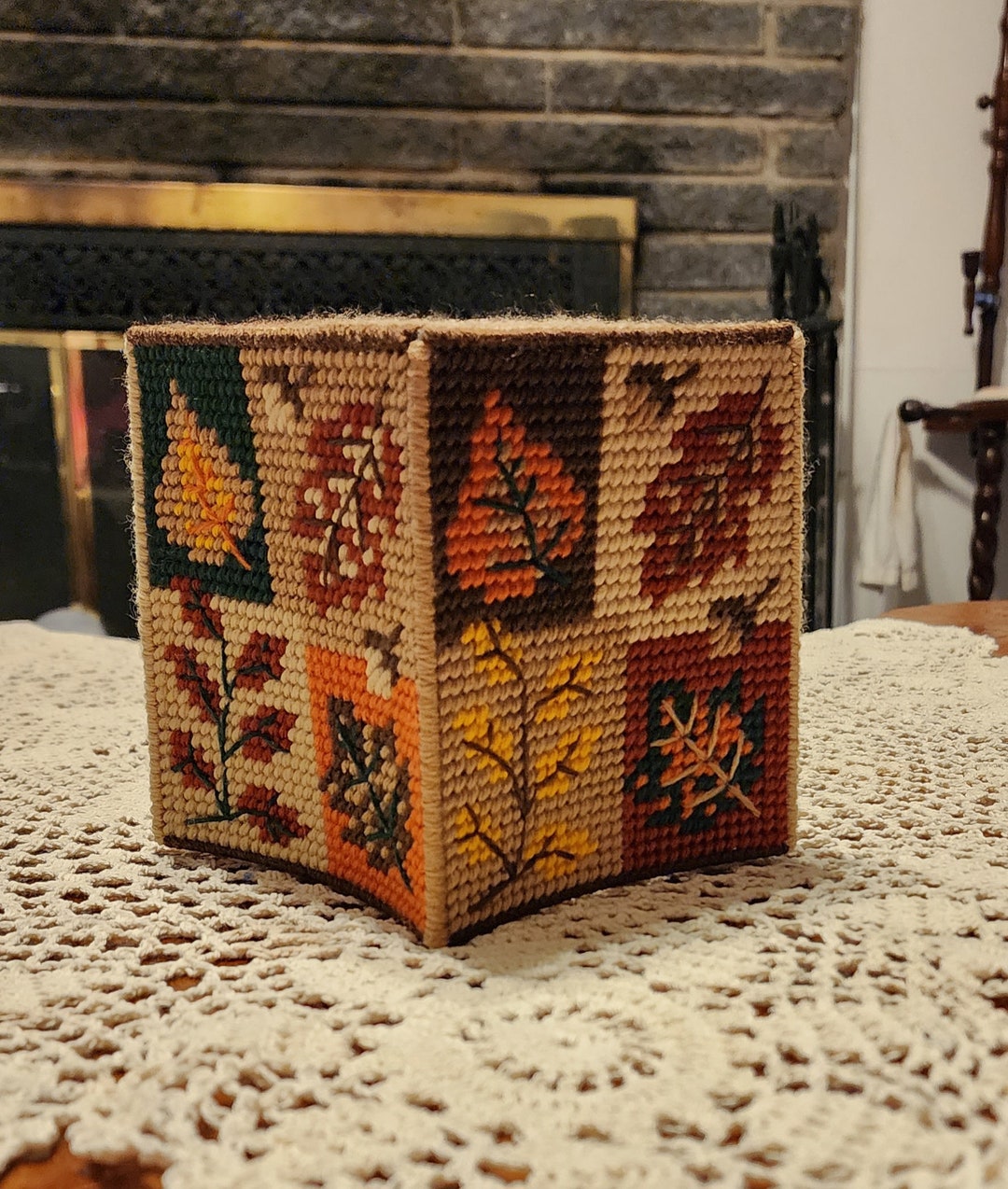 New Handmade Fall Foliage Plastic Canvas Tissue Box Cover. this Item is ...