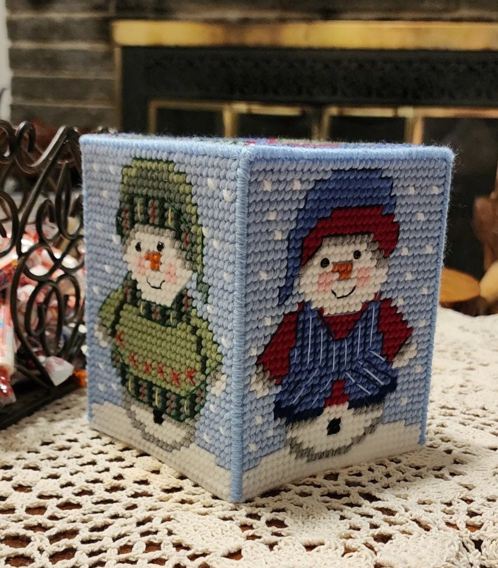 New Handmade Made to Order. Snow People Plastic Canvas Tissue Box ...