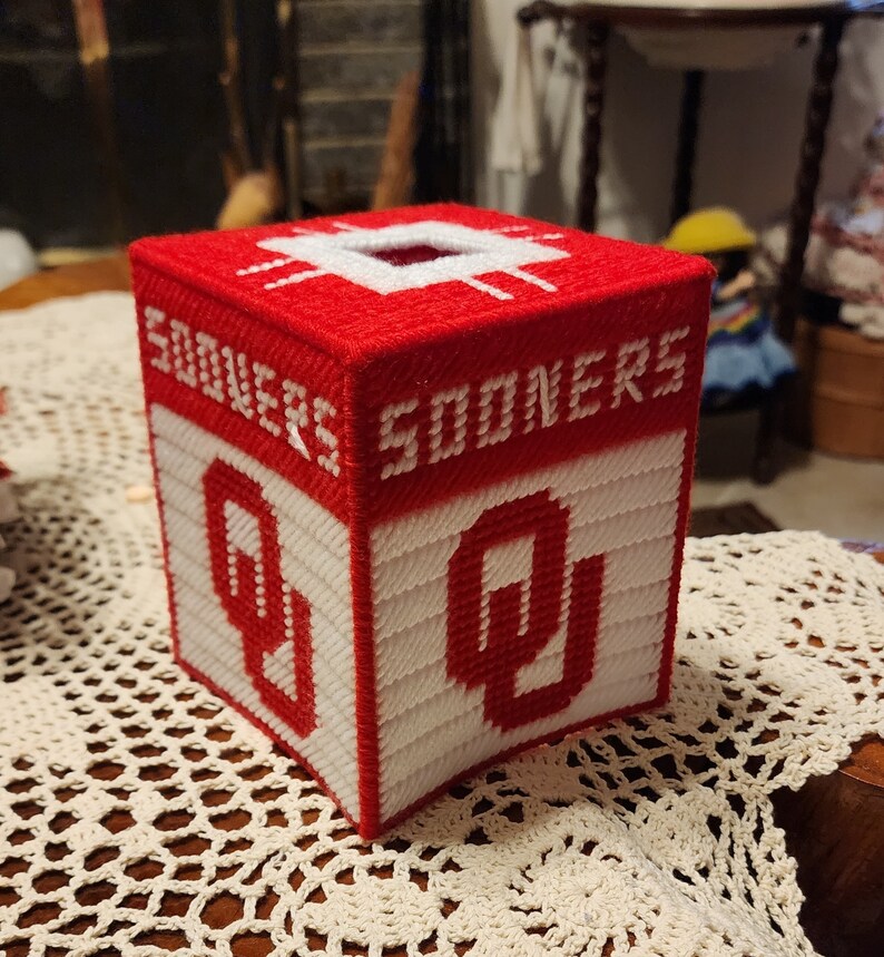 New Handmade Plastic Canvas Oklahoma Sooners Box Cover. This Item is ...