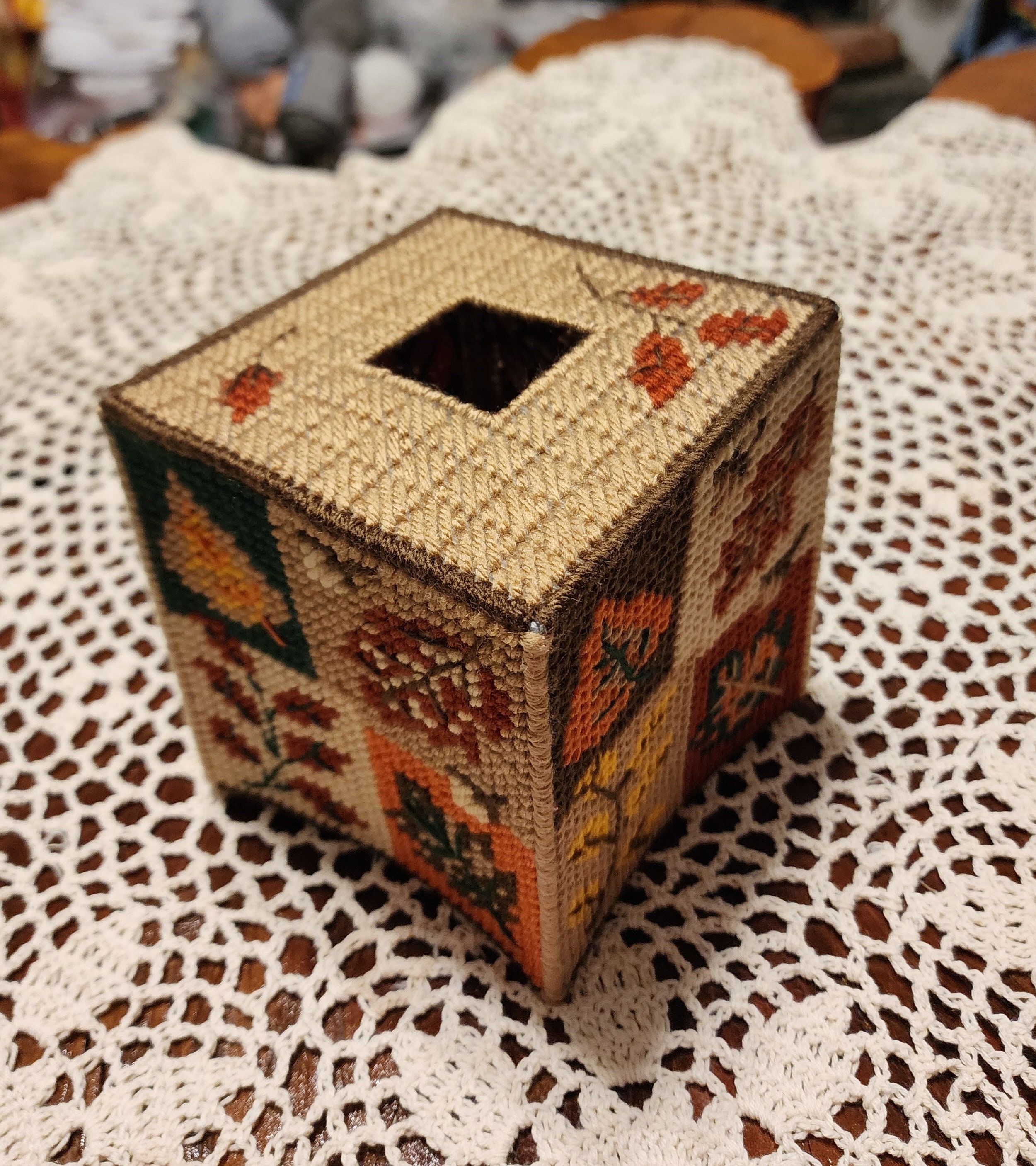 New Handmade Fall Foliage Plastic Canvas Tissue Box Cover. this Item is ...