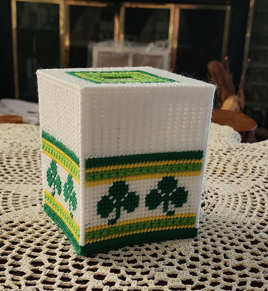 New Handmade ready Ship Shamrocks Plastic Canvas Tissue Box Cover. - Etsy