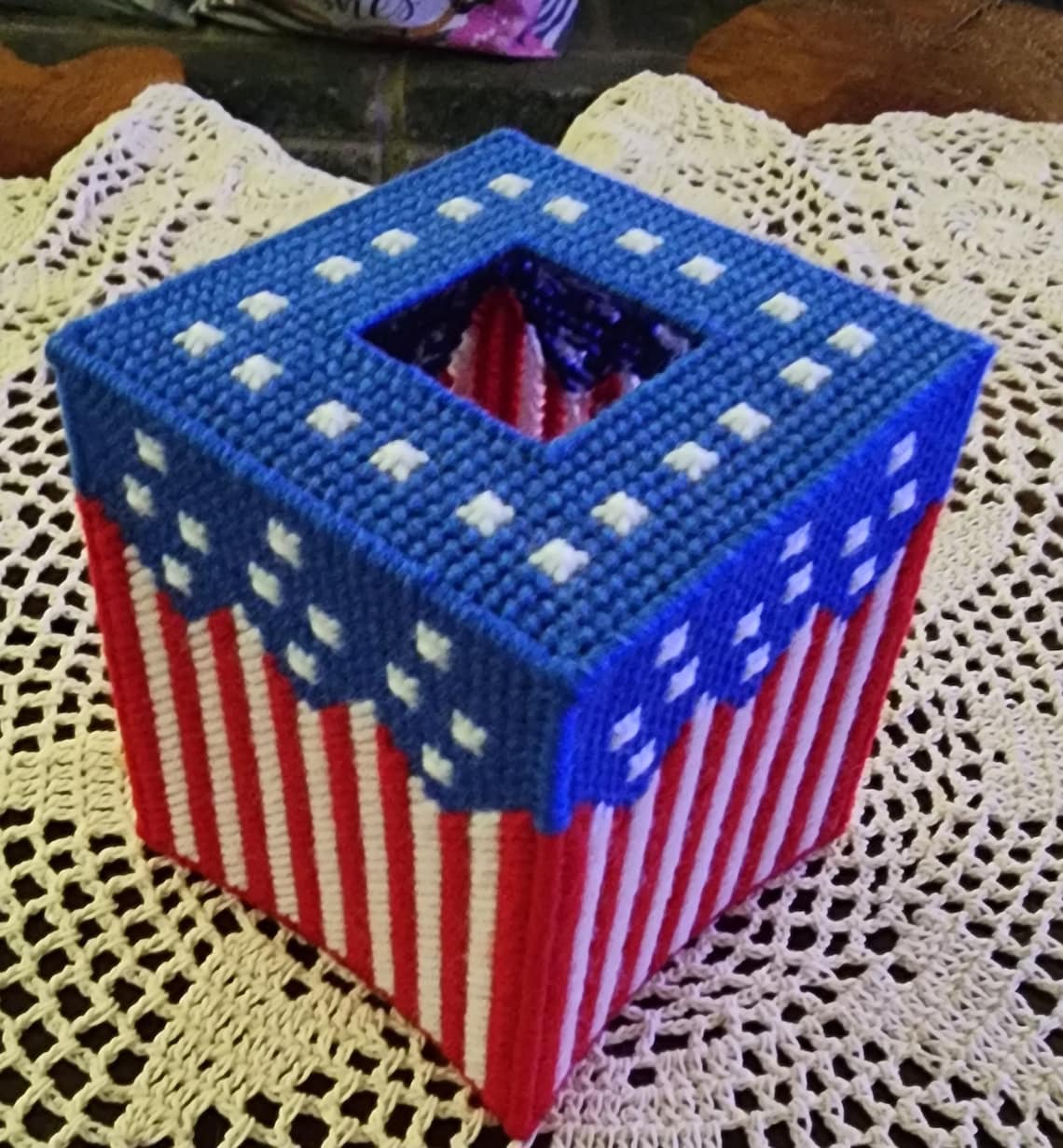 New Handmade Plastic Canvas Patriotic Tissue Box Cover. This Item is ...