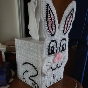 New Handmade Made to Order. White Bunny Tissue Box Cover-plastic Canvas ...