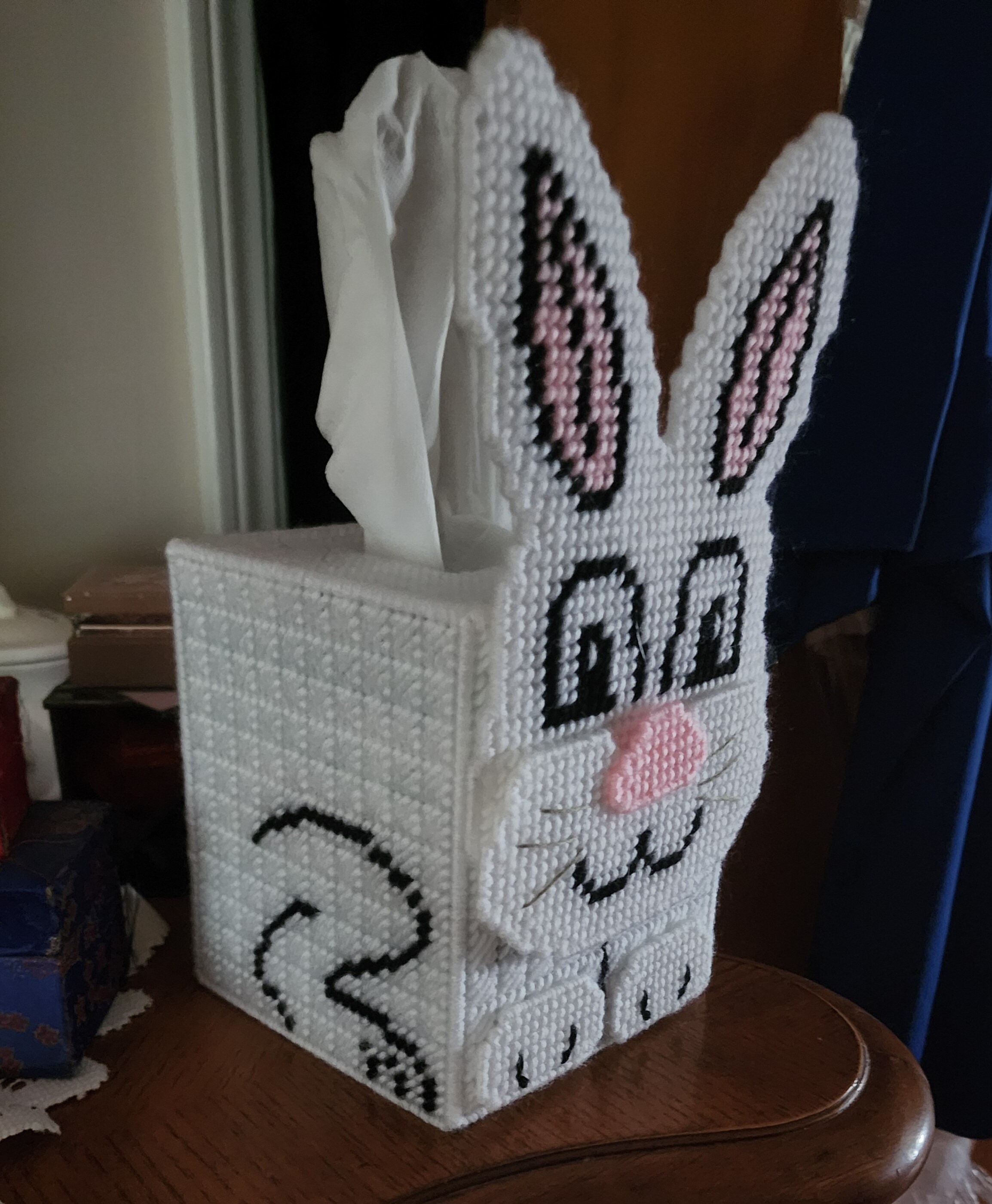 New Handmade Made to Order. White Bunny Tissue Box Cover-plastic Canvas ...