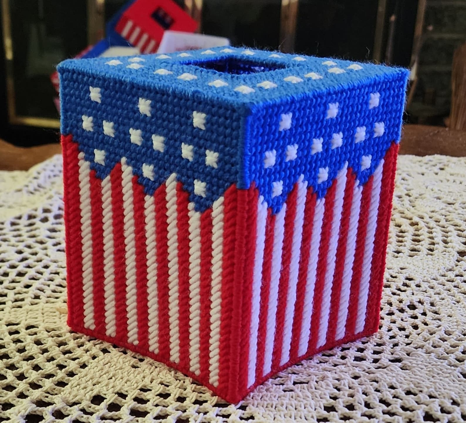 New Handmade Plastic Canvas Patriotic Tissue Box Cover. This Item is ...