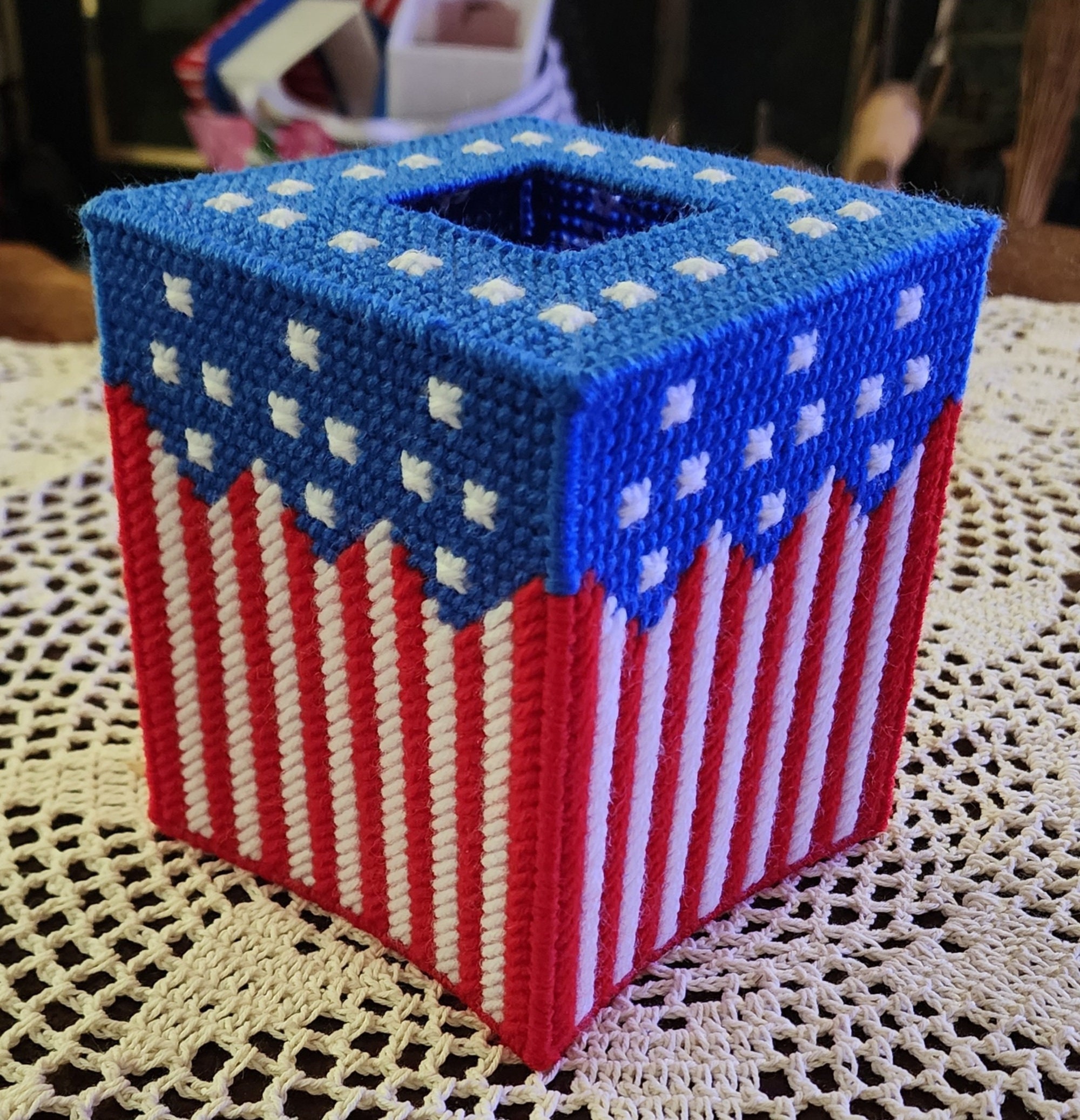 New Handmade Plastic Canvas Patriotic Tissue Box Cover. This Item is ...