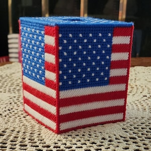 New Handmade American Flag Plastic Canvas Tissue Box Cover. This Item ...