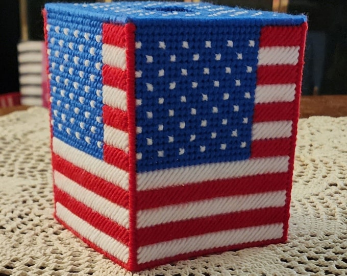 New Handmade American Flag Plastic Canvas Tissue Box Cover. This Item ...
