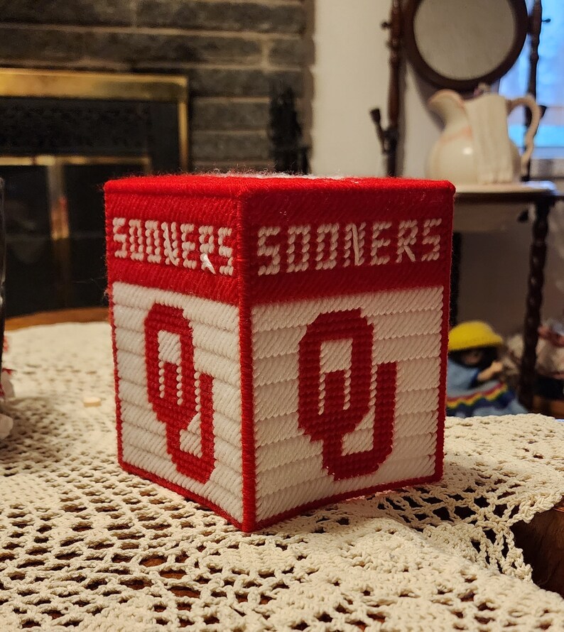New Handmade Plastic Canvas Oklahoma Sooners Box Cover. This Item is ...