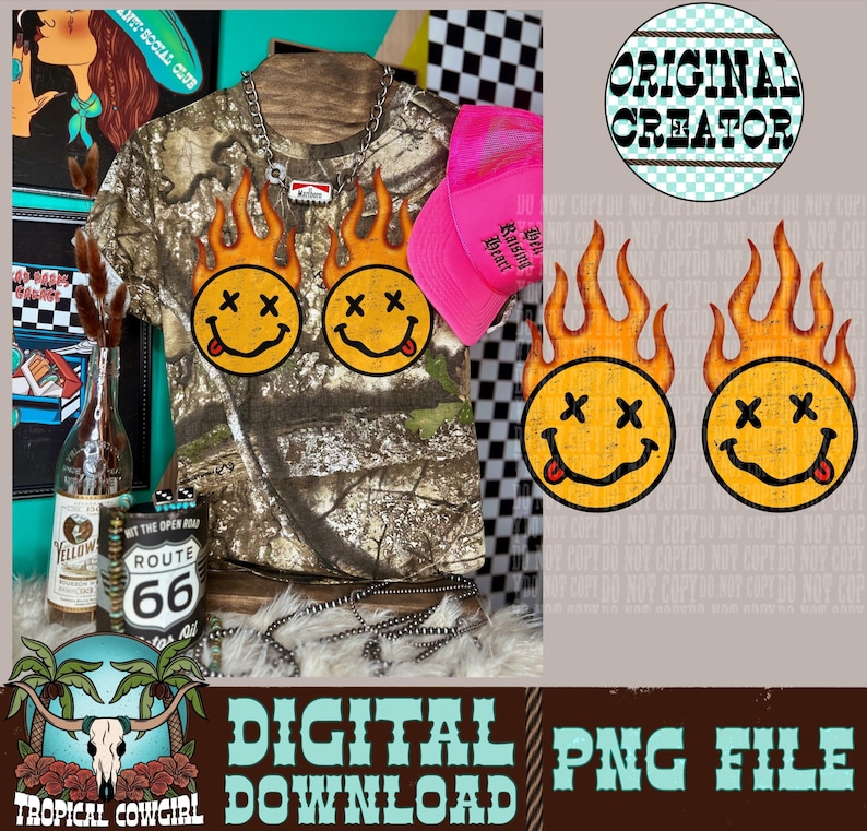 Flaming Pair Png, Retro Pair Png, Western Pair, Retro Png, Western ...