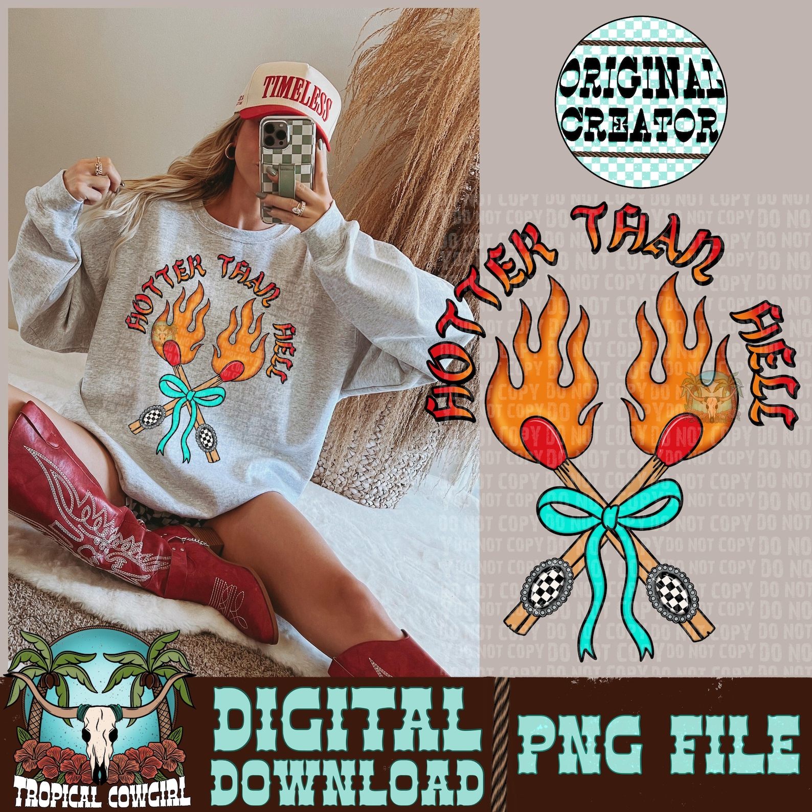 Hotter Than Hell Western PNG, Tropical Cowgirl Design (instant Download ...