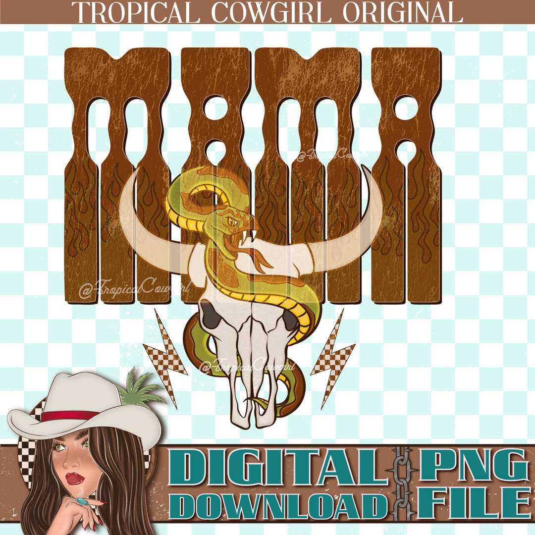 Mama Png, Mama Bull Skull Png, Snake Png, Trendy, Western Mama ...