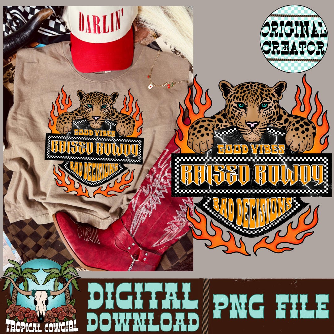 Raised Rowdy Leopard PNG, Western Retro Design (digital Download) - Etsy