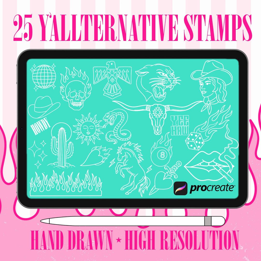 25 Y’allternative Procreate Stamps, Trendy Cowgirl Brush Set, Retro ...