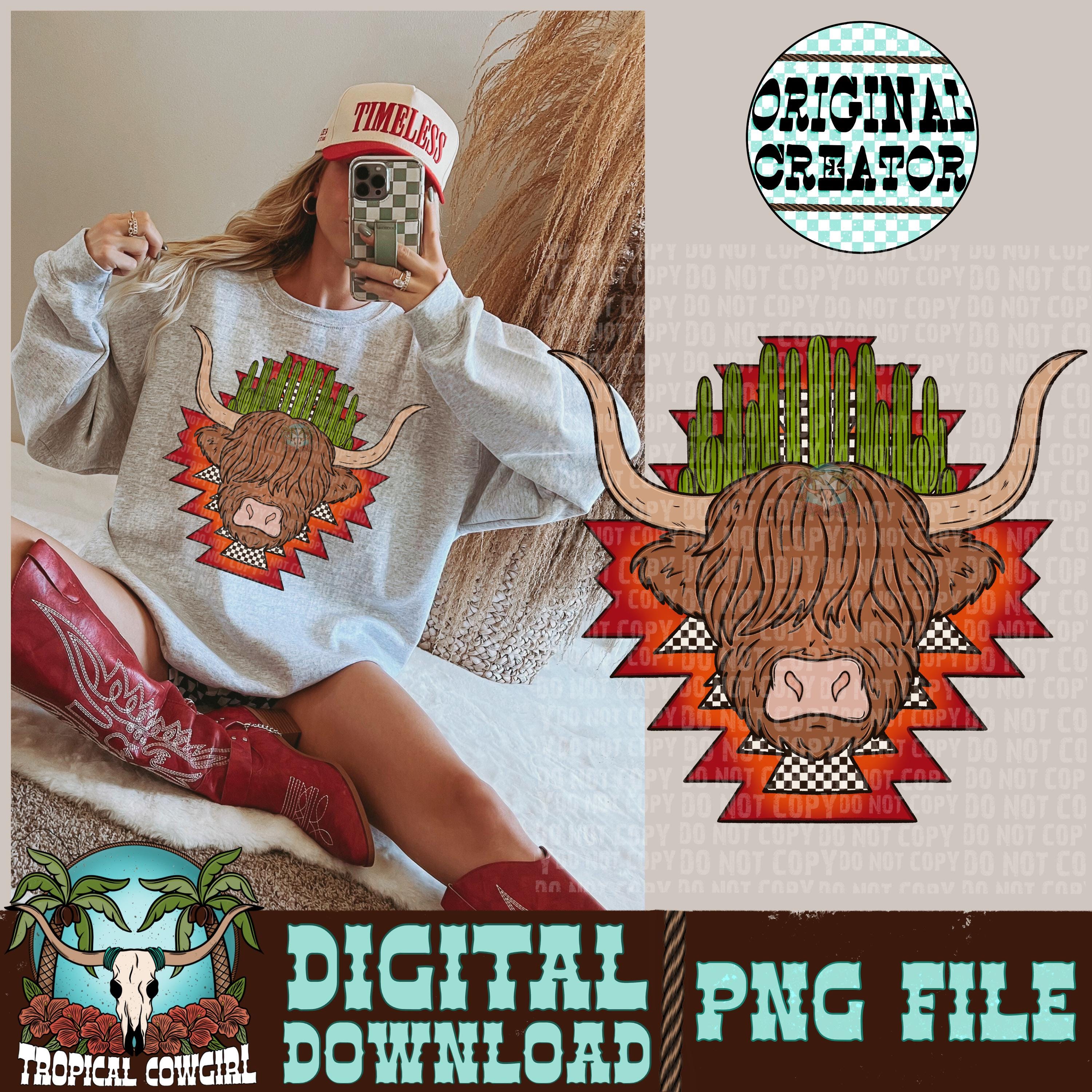 Highland Cow Png, Highland Cow Design, Aztec Highland Cow, Cactus Png ...