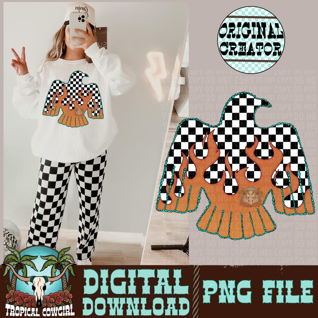 Checkered Thunderbird PNG, Flames, Turquoise Stones (instant Download ...