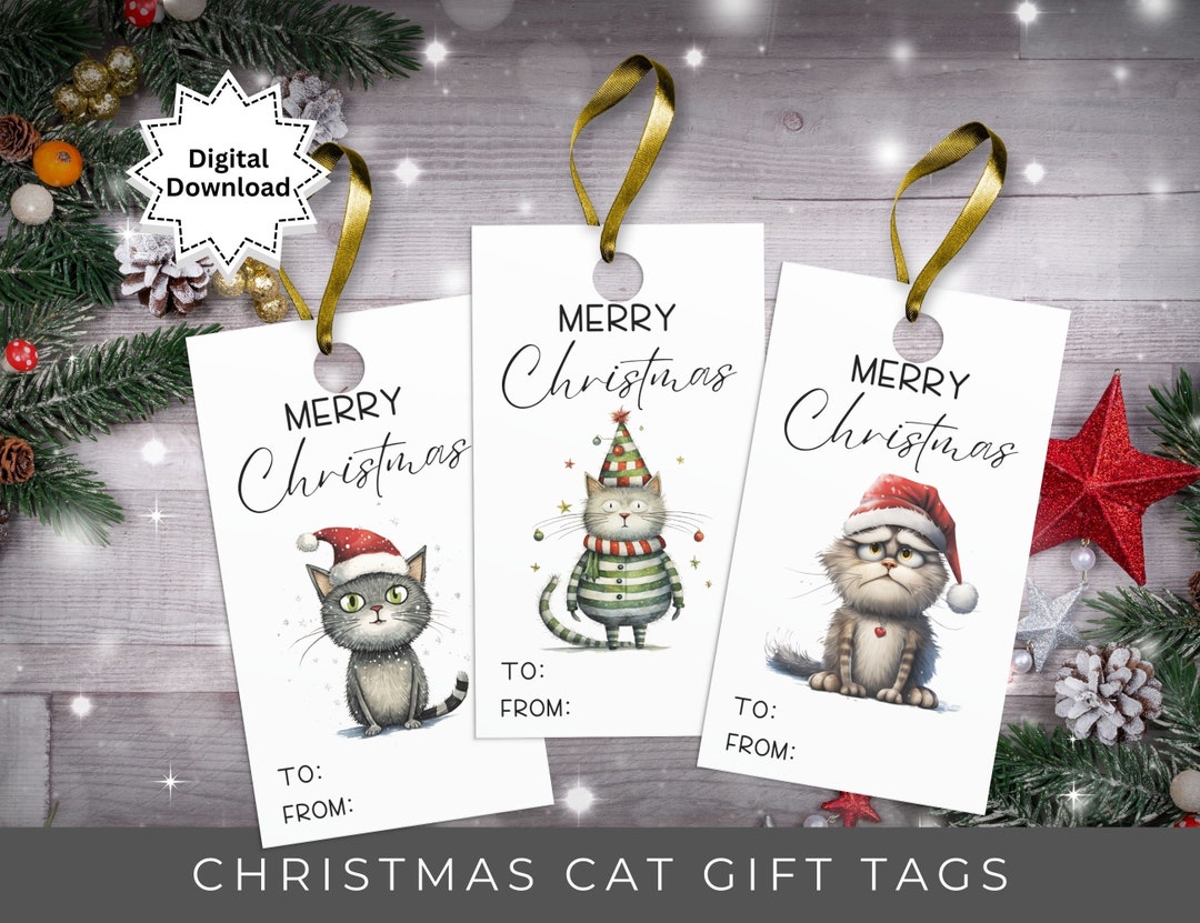 Printable Cute Christmas Cat Gift Tags | Set of 10 | Cat Lover Xmas ...
