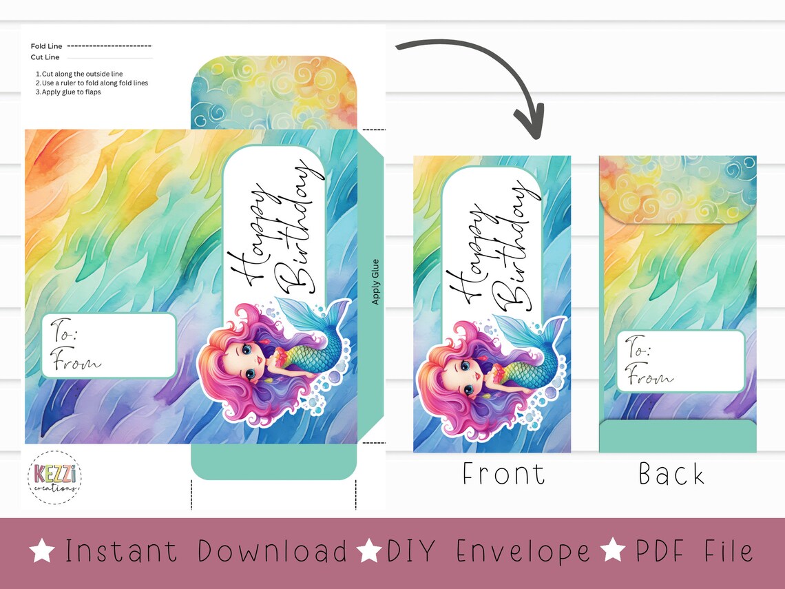 Printable Birthday Money Envelope | Rainbow Mermaid Design | Cash Gift ...