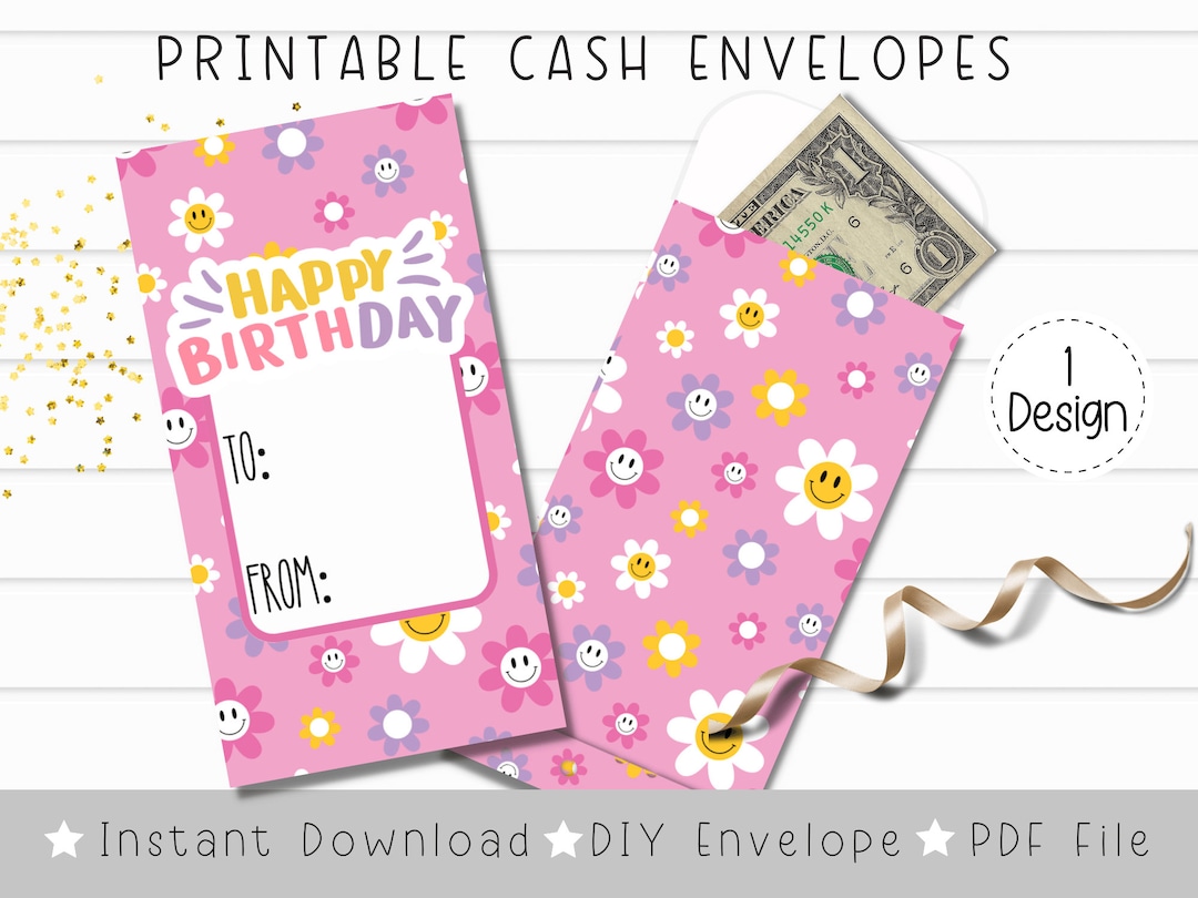 Printable Birthday Money Envelope | Retro Smiley Face | Cash Gift ...
