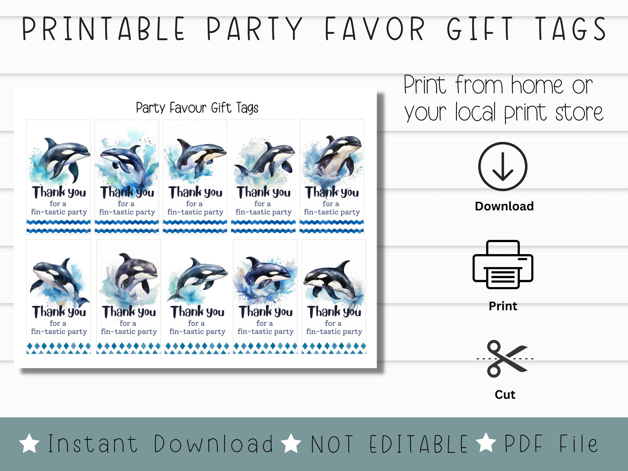 Printable Birthday Thank You Tags Whale Under the Sea Ocean Animal ...