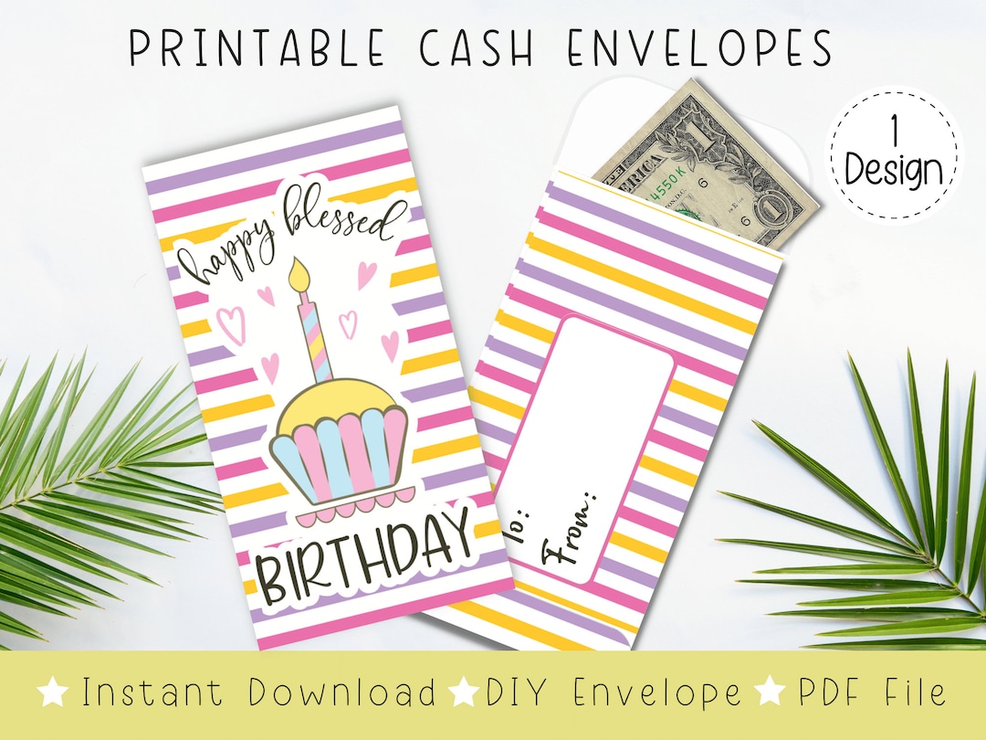 Printable Birthday Money Envelope | Cupcake and Stripes | Cash Gift ...