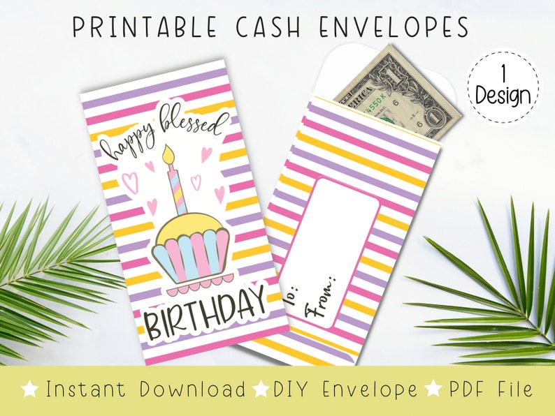 Printable Birthday Money Envelope | Cupcake and Stripes | Cash Gift ...