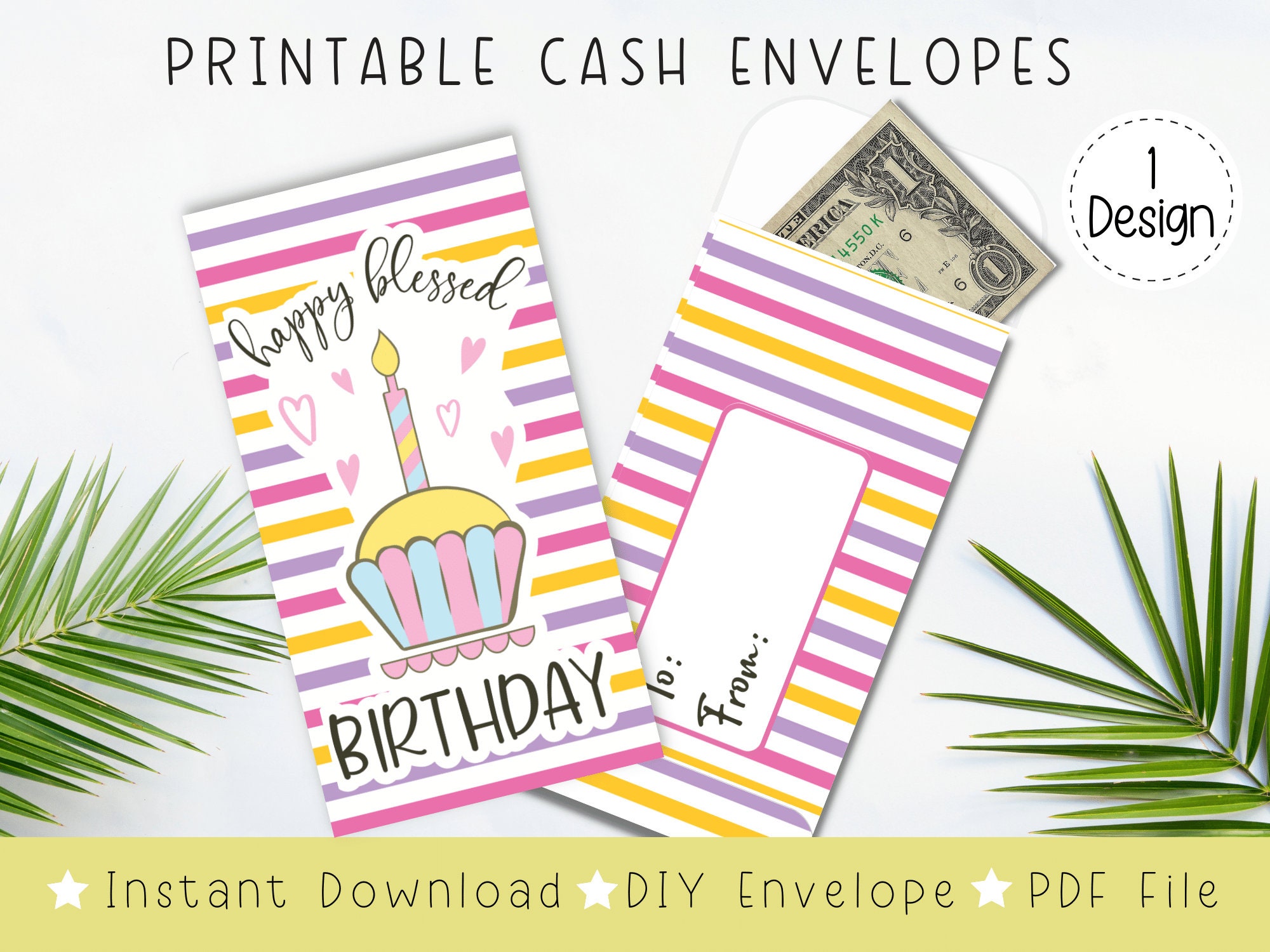 Printable Birthday Money Envelope | Cupcake and Stripes | Cash Gift ...