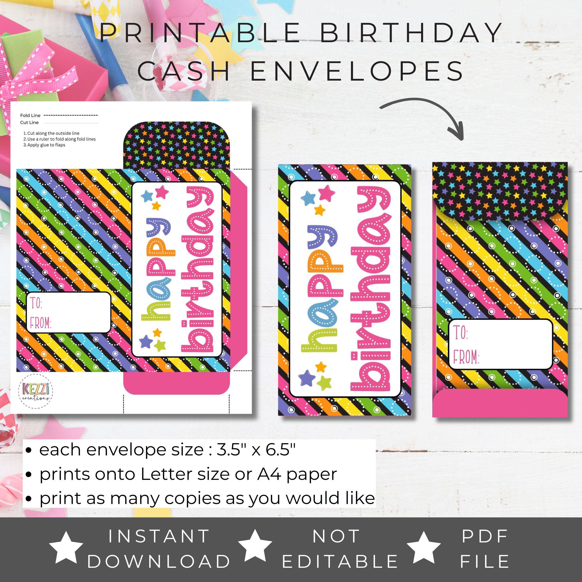Printable Birthday Money Envelope in Bright Rainbow Colours | Set of 3 ...