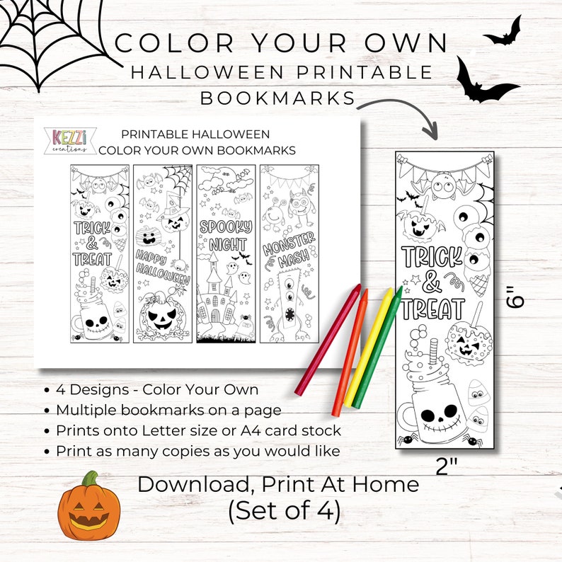 4 Printable Halloween Coloring Bookmarks | Reading Program Tool | Kids ...