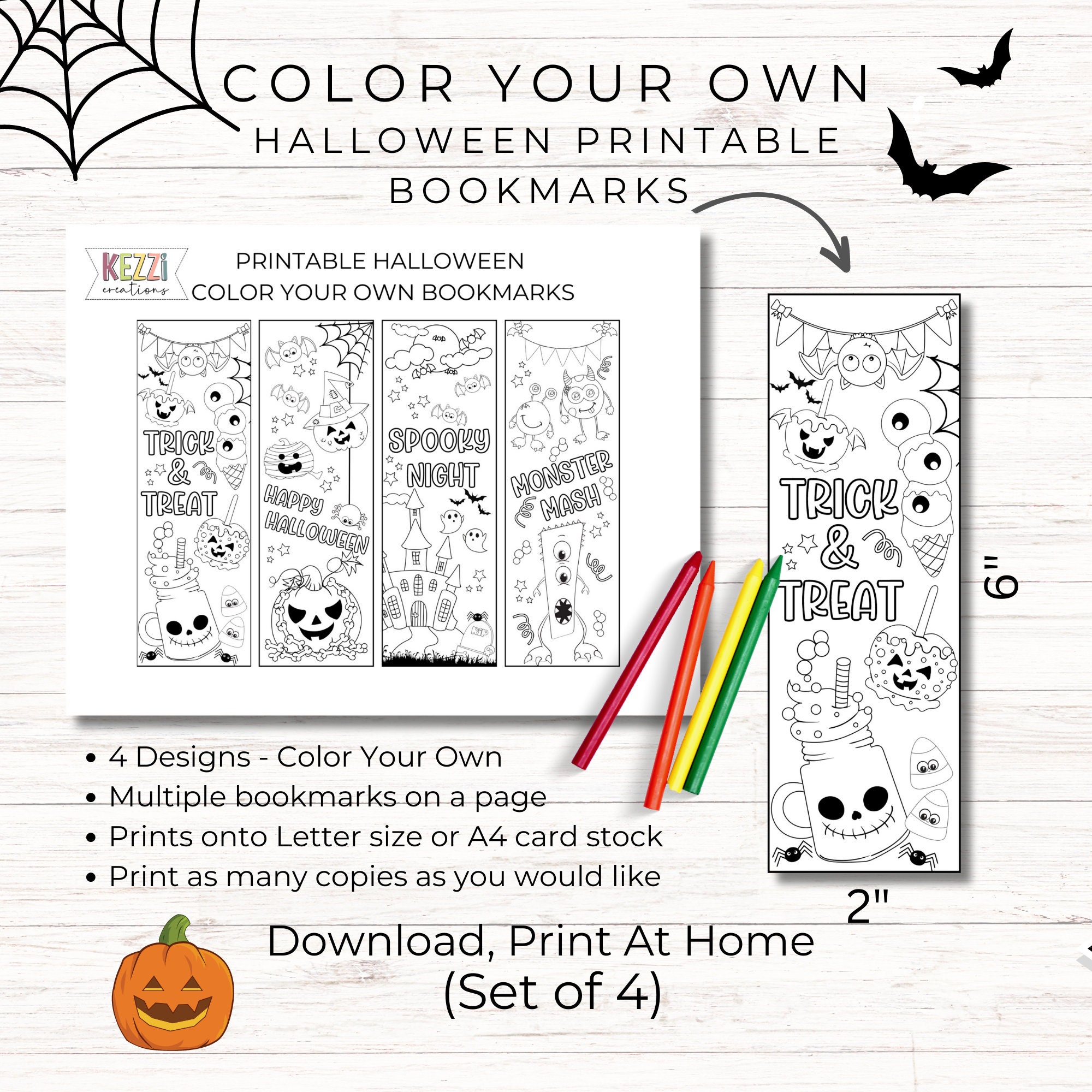 4 Printable Halloween Coloring Bookmarks | Reading Program Tool | Kids ...