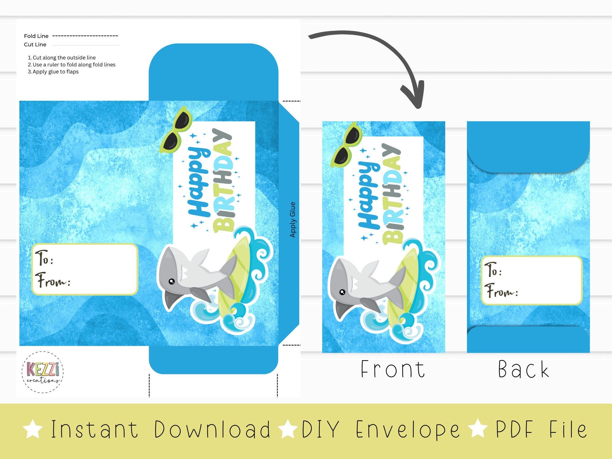 Printable Birthday Money Envelope | Shark Design | Cash Gift Envelope ...