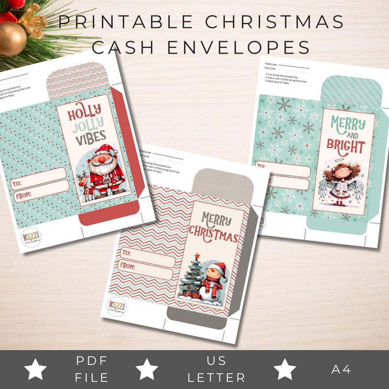 Christmas Money Envelope Printable Quirky Christmas Designs Set of 3 ...