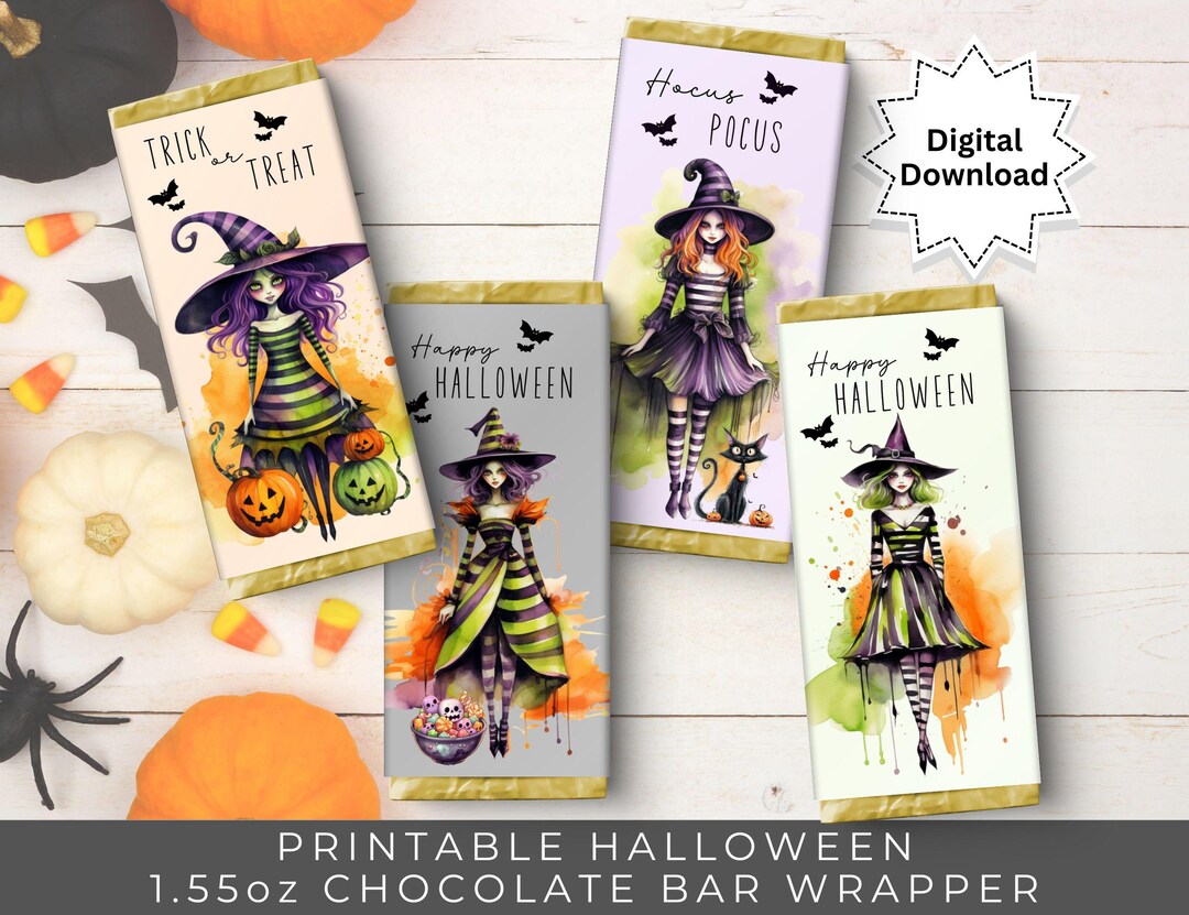 Halloween Chocolate Bar Wrapper Printable | 4 Cute Witch Designs ...
