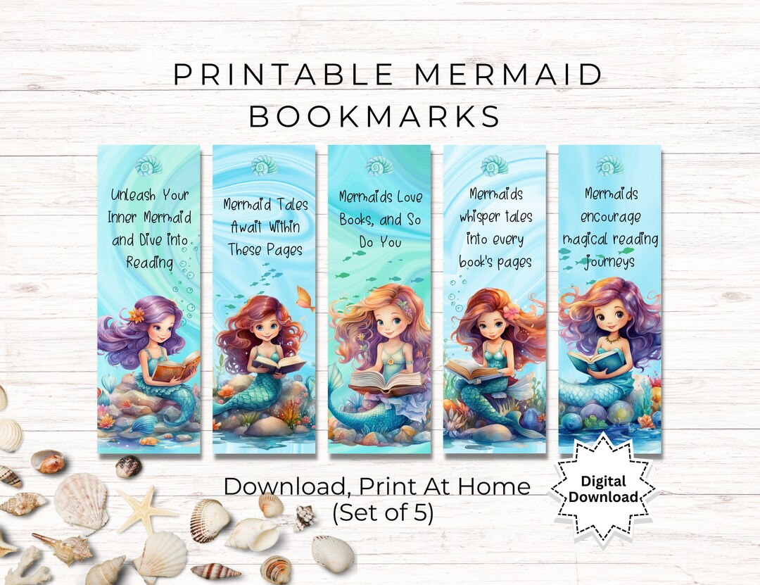 5 Printable Cute Mermaid Bookmarks | Mermaid Party Favor | Gift for ...