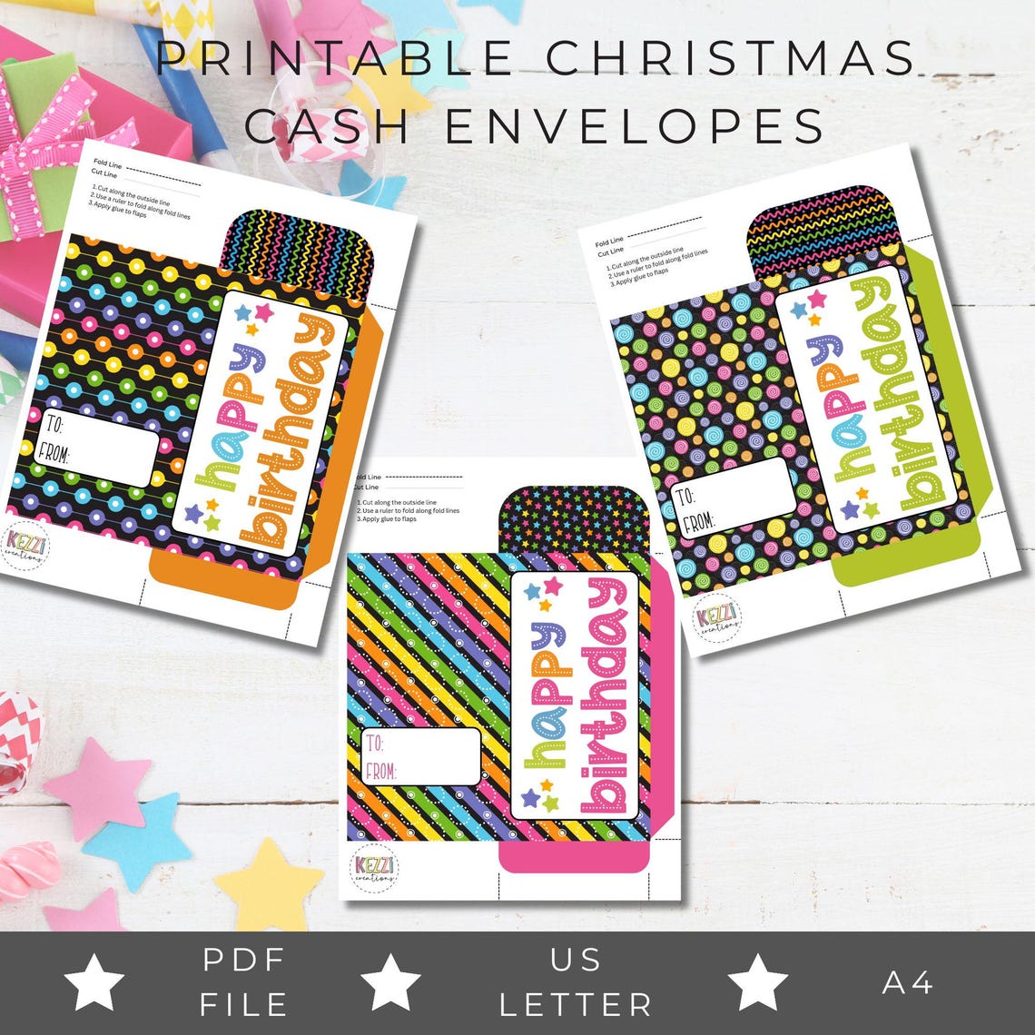 Printable Birthday Money Envelope in Bright Rainbow Colours | Set of 3 ...