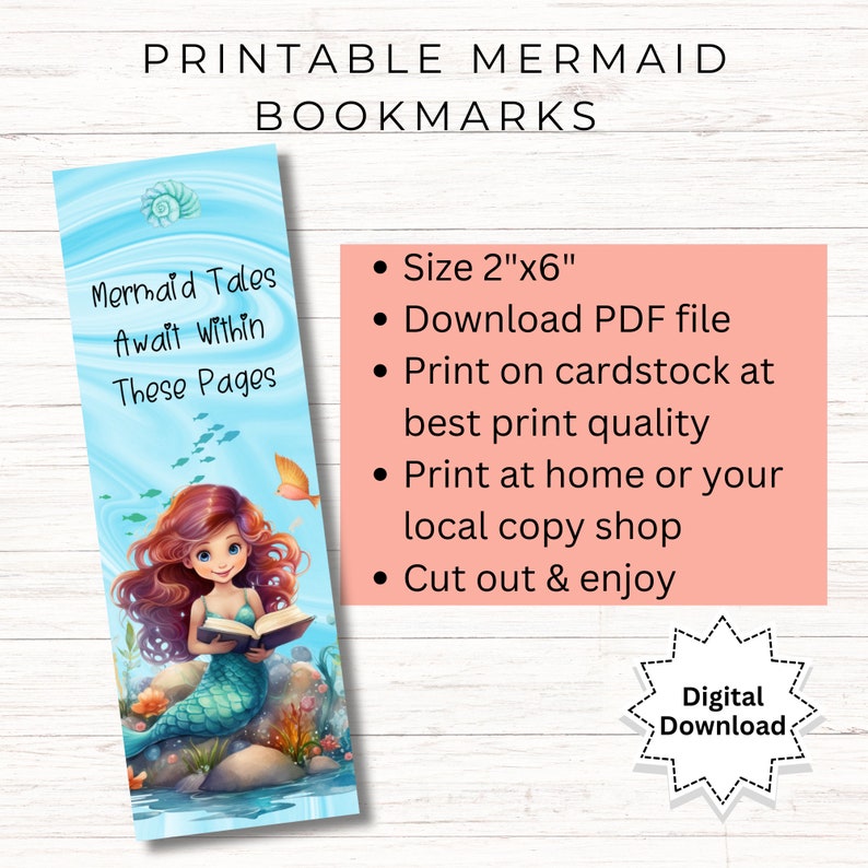 5 Printable Cute Mermaid Bookmarks Mermaid Party Favor - Etsy
