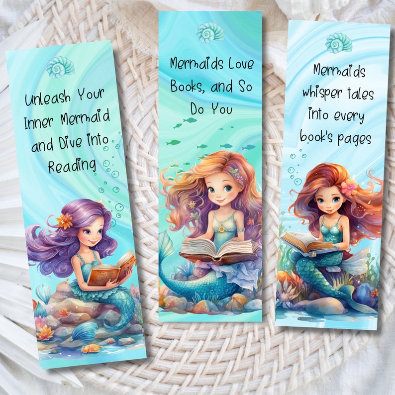 5 Printable Cute Mermaid Bookmarks Mermaid Party Favor - Etsy